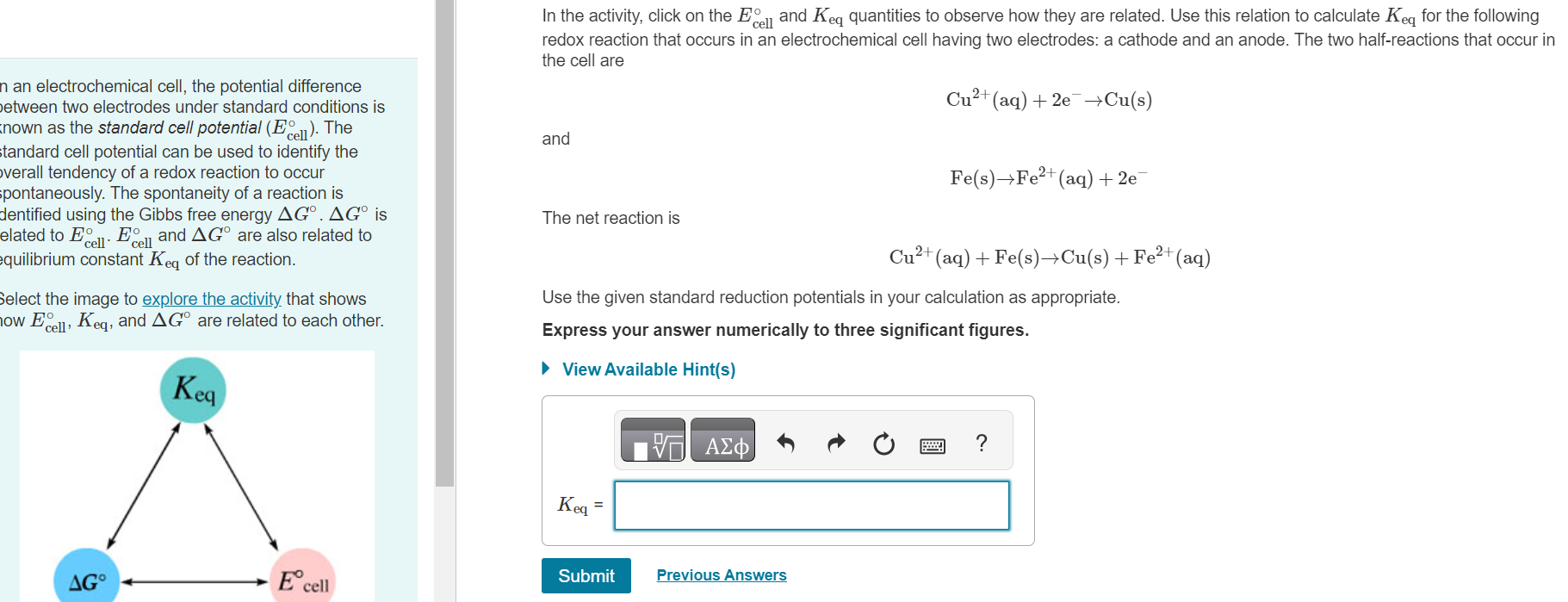 In the activity, click on the Ecell ∘ and Keq | Chegg.com