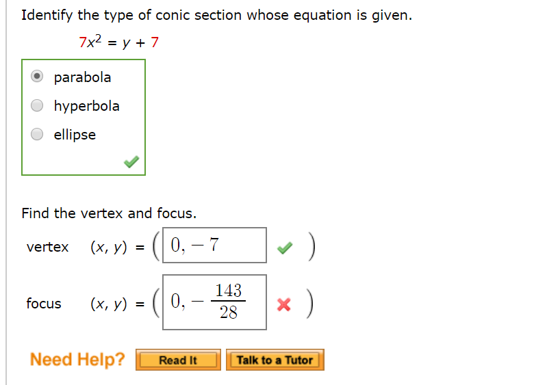 Solved Identify the type of conic section whose equation is | Chegg.com