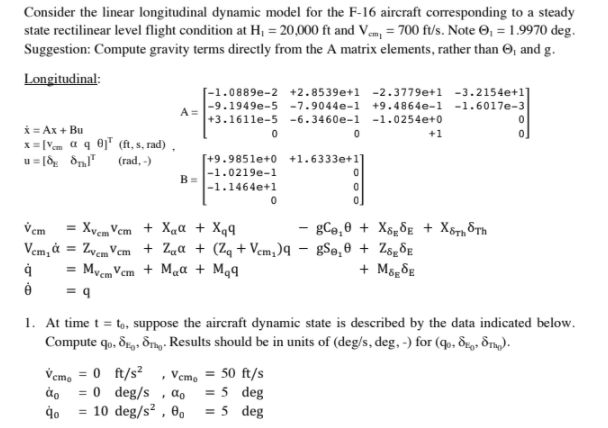 Consider the linear longitudinal dynamic model for | Chegg.com