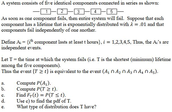 Solved A system consists of five identical components | Chegg.com