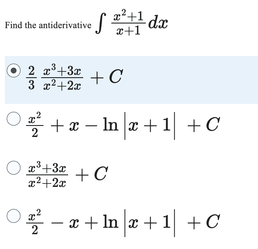 Solved d the antiderivative ∫x+1x2+1dx | Chegg.com