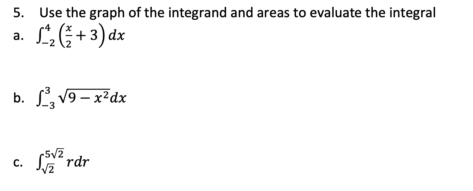 Solved 5. Use the graph of the integrand and areas to | Chegg.com