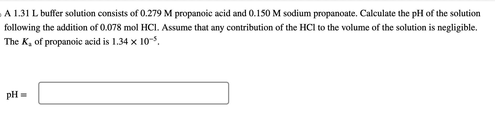 Solved A 1.31 L buffer solution consists of 0.279M propanoic | Chegg.com