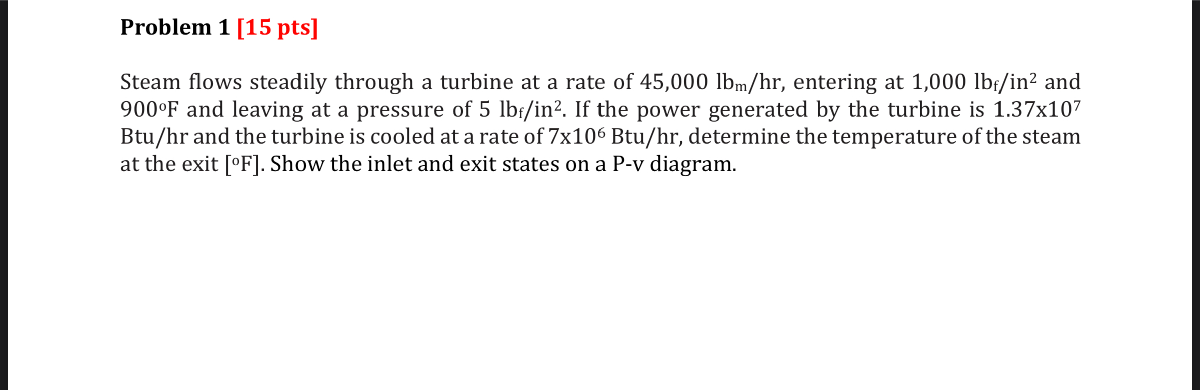 Solved Problem 1 [15 pts] Steam flows steadily through a | Chegg.com
