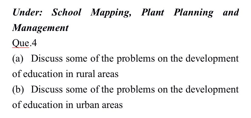 Solved Under: School Mapping, Plant Planning and Management | Chegg.com