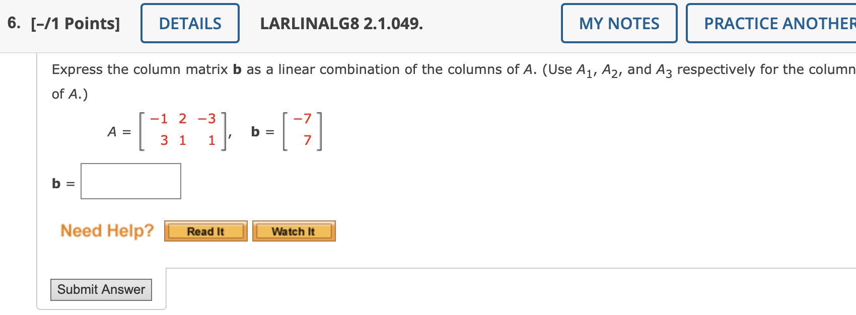Solved Express the column matrix b as a linear combination | Chegg.com