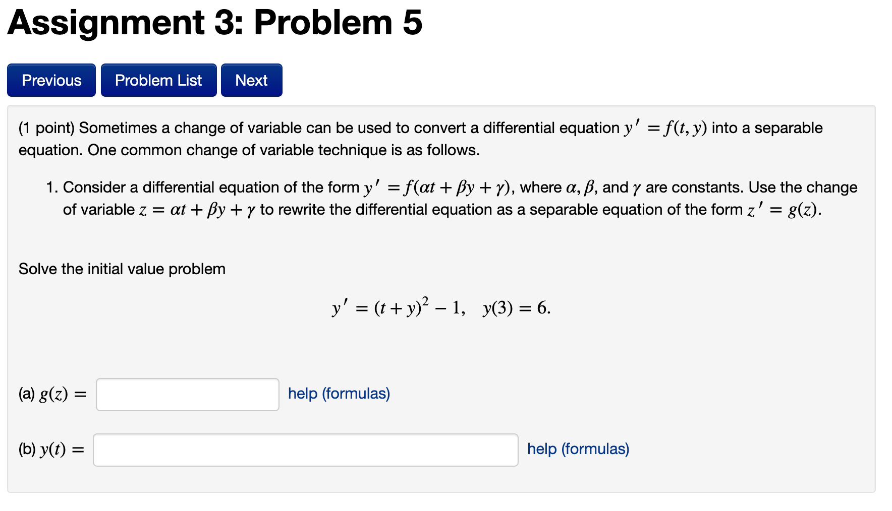 Solved Assignment 3 Problem 5 Previous Problem List Next 1 