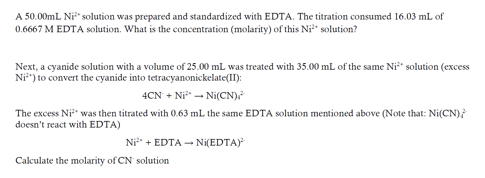 Solved A 50.00mL Ni2+ solution was prepared and standardized | Chegg.com