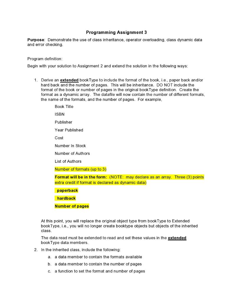 Programming Assignment 3 Purpose: Demonstrate the use | Chegg.com