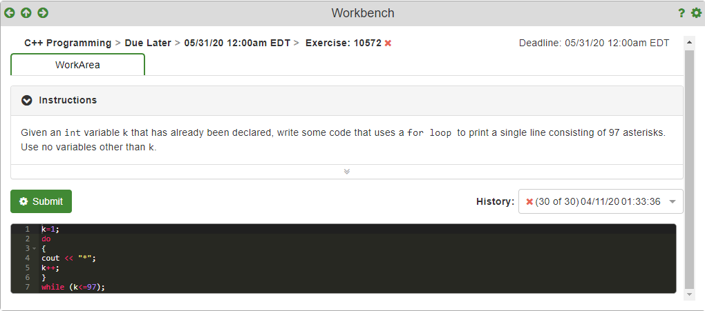 Solved Workbench C++ Programming > Due Later > 05/31/20 | Chegg.com