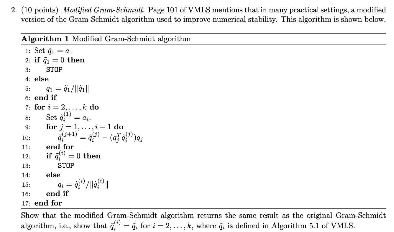 2. (10 points) Modified Gram-Schmidt. Page 101 of | Chegg.com