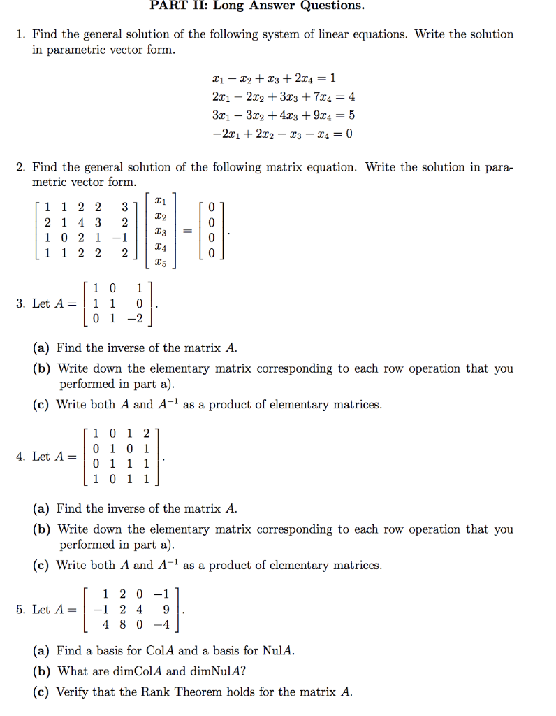 Solved PART II: Long Answer Questions. 1. Find the general | Chegg.com