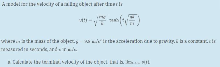 Solved A model for the velocity of a falling object after | Chegg.com