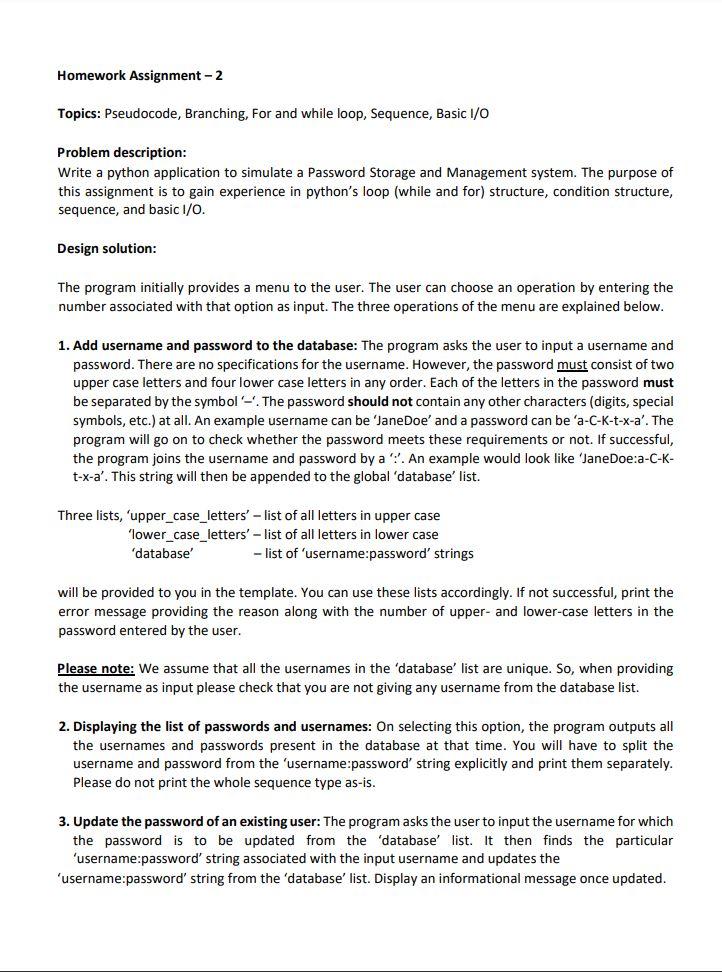 Solved Homework Assignment 2 Topics Pseudocode