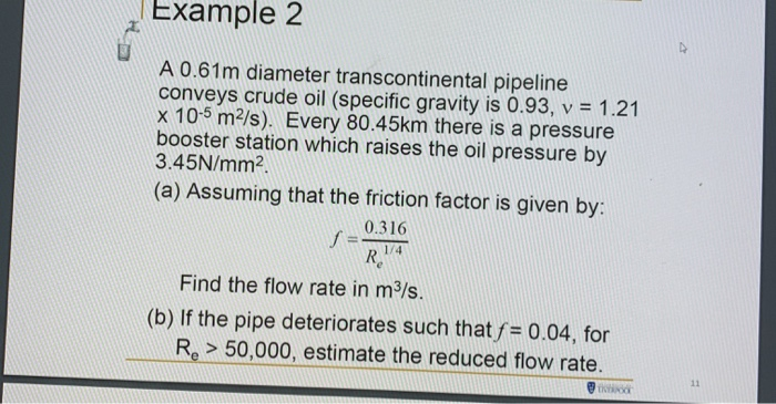 Solved Example 2 A 0.61m diameter transcontinental pipeline | Chegg.com