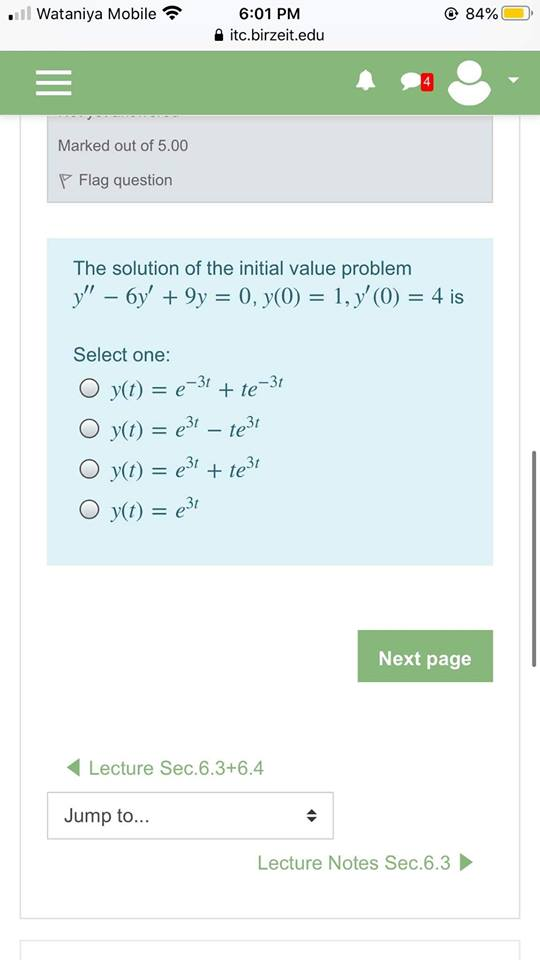 Solved .. Wataniya Mobile © 84% 6:01 PM itc.birzeit.edu E 4 | Chegg.com