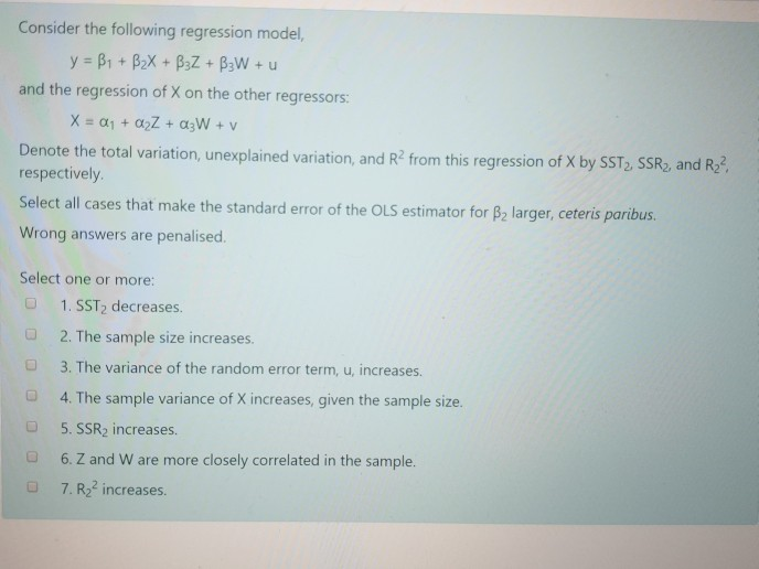 Consider the following regression model, y = B1 + B2X | Chegg.com