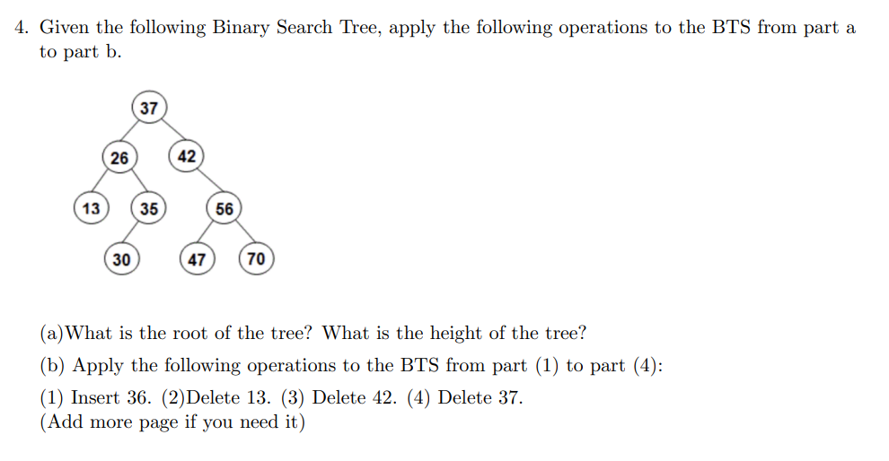 Solved 4. ﻿Given the following Binary Search Tree, apply the | Chegg.com
