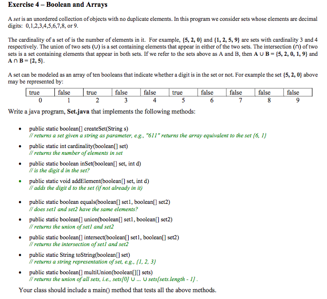 Solved Exercise 4 Boolean And Arrays A Set Is An Unordered 