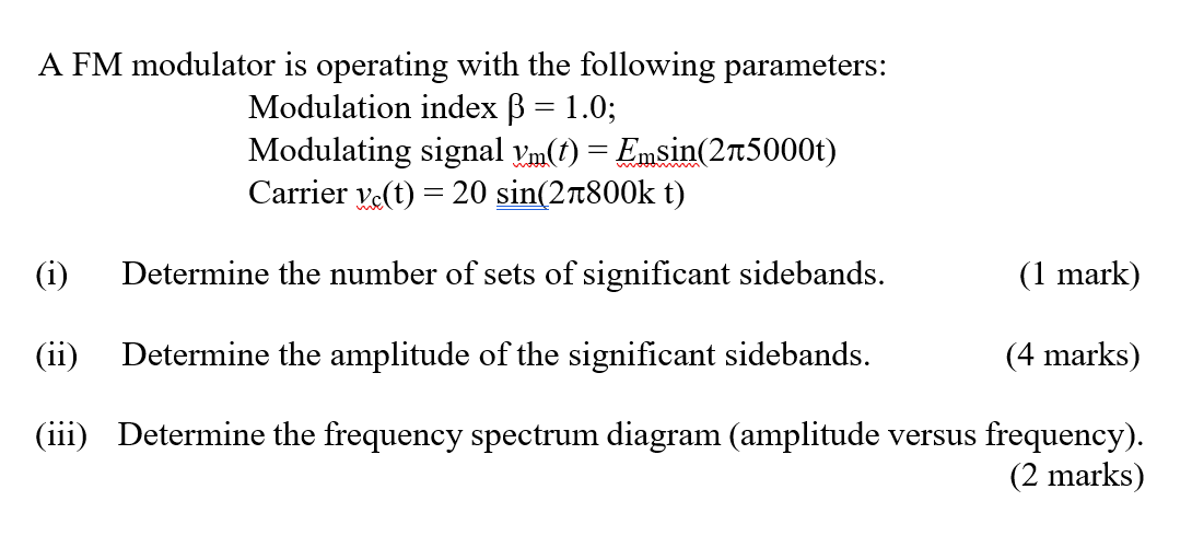 Solved A FM modulator is operating with the following | Chegg.com
