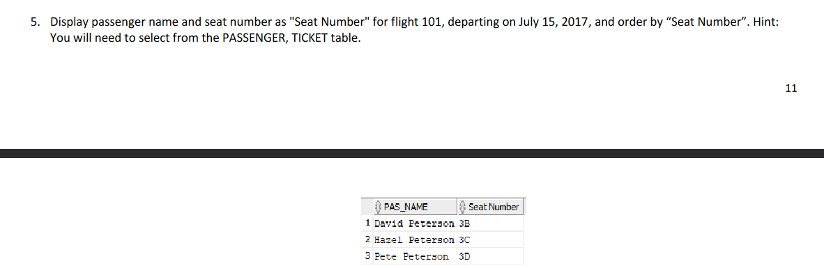 Solved Display passenger name and seat number as "Seat | Chegg.com
