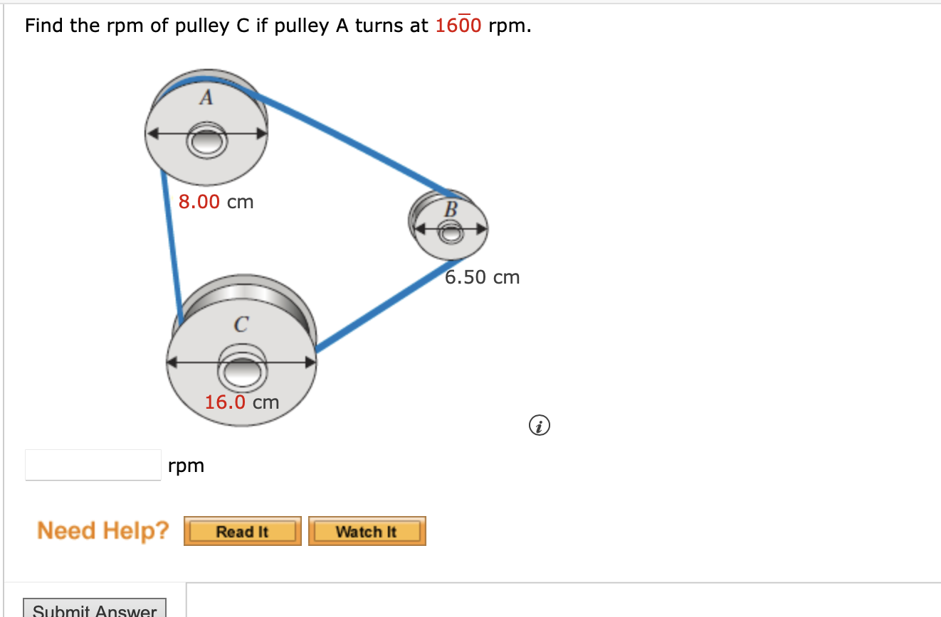Solved Find the rpm of pulley C if pulley A turns at | Chegg.com