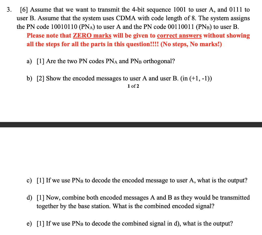 Solved 3. [6] Assume that we want to transmit the 4-bit | Chegg.com