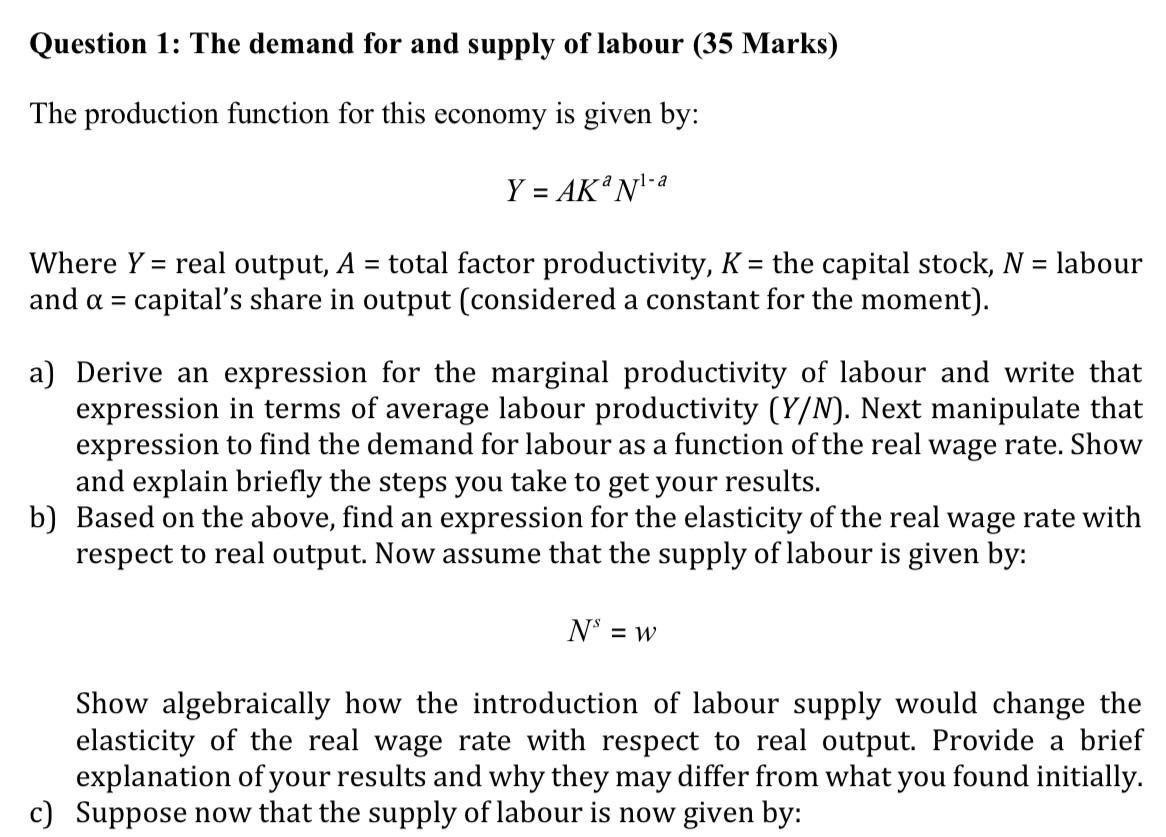Solved Question 1: The demand for and supply of labour (35 | Chegg.com