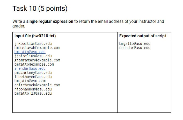 Solved Task 10 (5 points) Write a single regular expression | Chegg.com