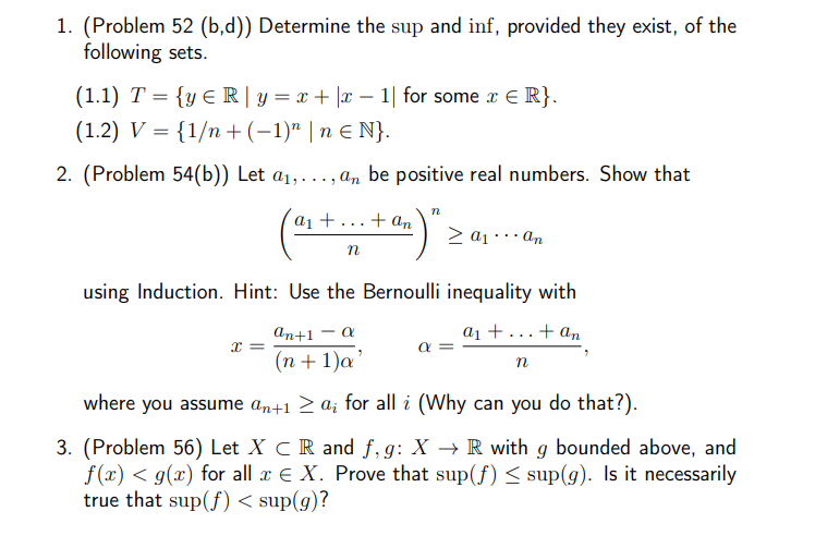 Solved 1. (Problem 52(b,d) ) Determine the sup and inf, | Chegg.com