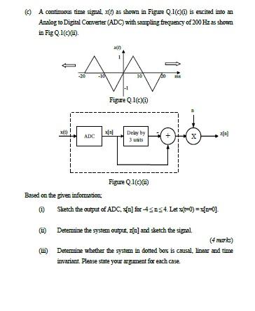 Solved () A continuous time sigial (1) as shown in Figure | Chegg.com