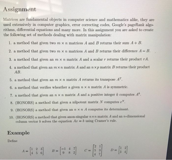 Solved Matrices are fundamental objects in computer science | Chegg.com
