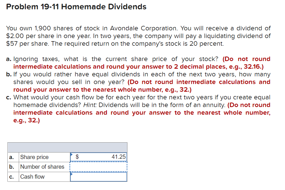 Solved Problem 19-11 Homemade Dividends You own 1,900 shares | Chegg.com