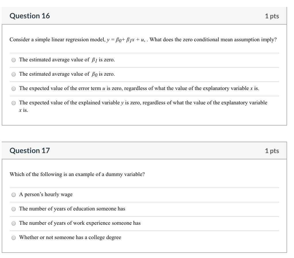 Solved Question 16 1 pts Consider a simple linear regression | Chegg.com