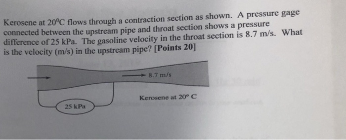 Solved Kerosene at 20°C flows through a contraction section | Chegg.com