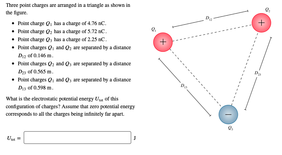 Solved (X Three point charges are arranged in a triangle as | Chegg.com