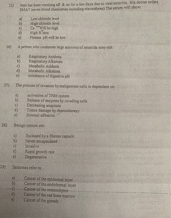 Solved 25) Jean has been vomiting off & on f SMA7 (seven | Chegg.com