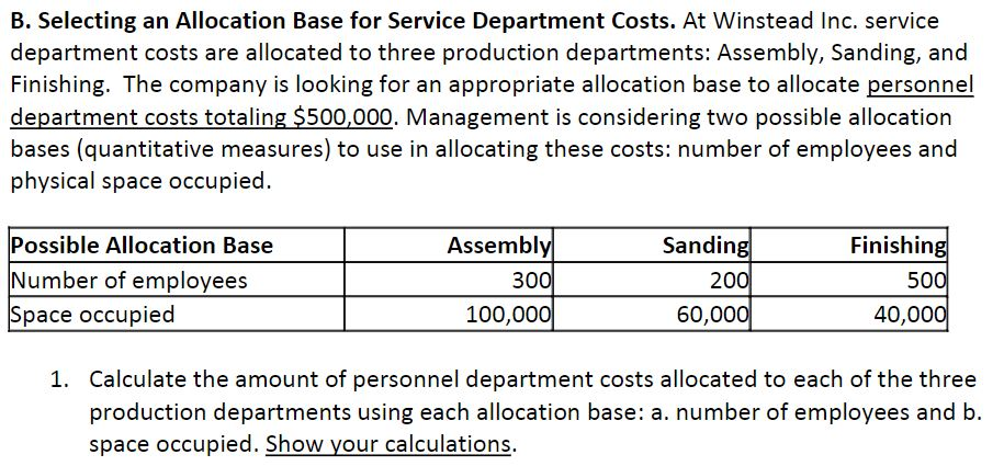 Solved B. Selecting an Allocation Base for Service | Chegg.com