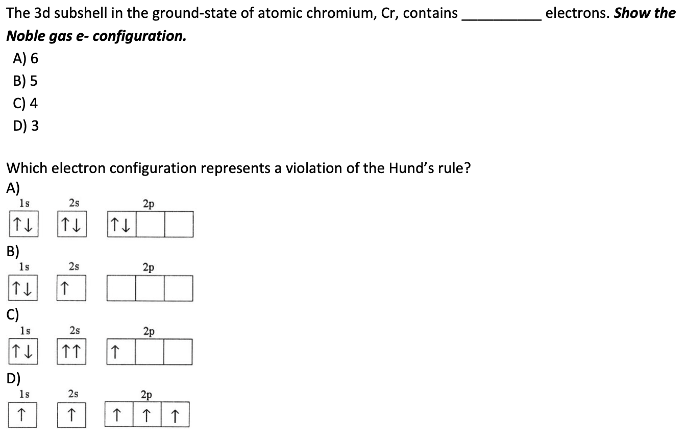 Solved The 3d ﻿subshell in the ground-state of atomic | Chegg.com