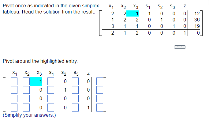Solved Pivot once as indicated in the given simplex tableau. | Chegg.com