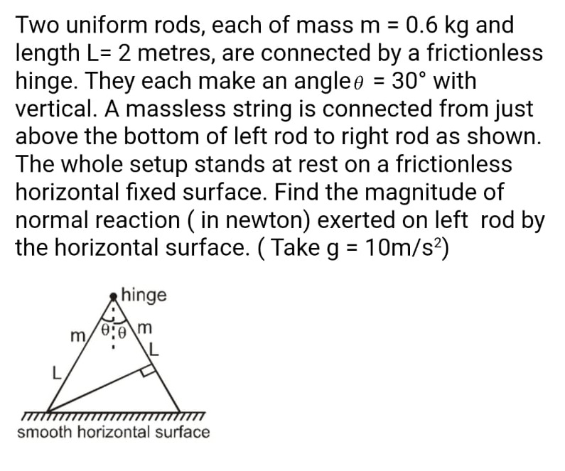 Solved Two uniform rods, each of mass m = 0.6 kg and length | Chegg.com