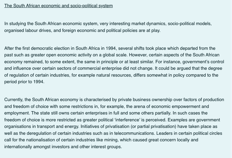 Solved The South African economic and socio-political system | Chegg.com