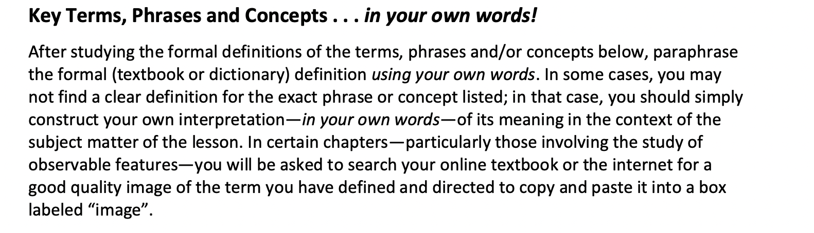 Solved Key Terms, Phrases and Concepts ... in your own | Chegg.com