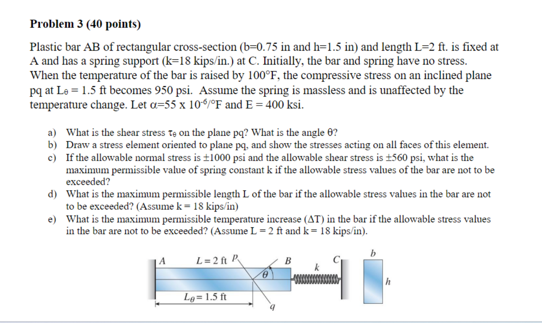 Solved Problem 3 (40 ﻿points)Plastic bar AB ﻿of rectangular | Chegg.com