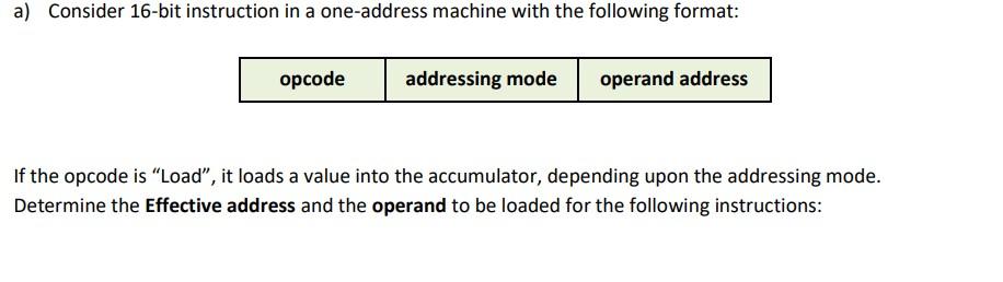 Solved a) Consider 16-bit instruction in a one-address | Chegg.com