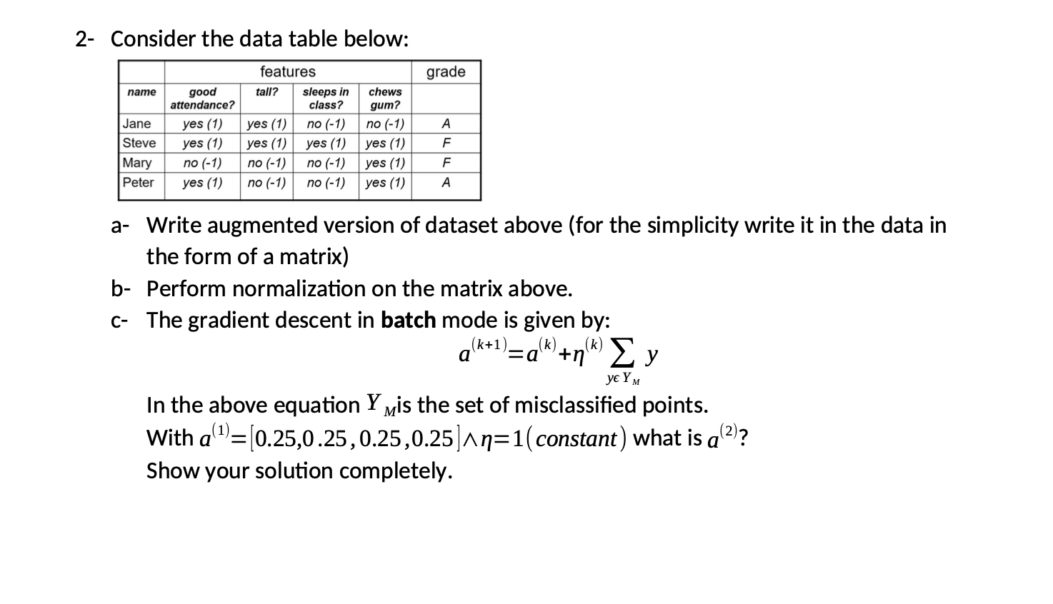 2- Consider the data table below: a- Write augmented | Chegg.com