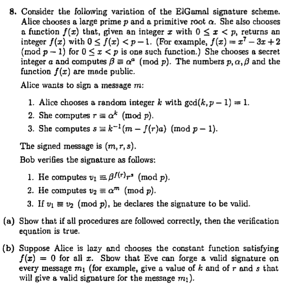 8. Consider the following variation of the ElGamal | Chegg.com
