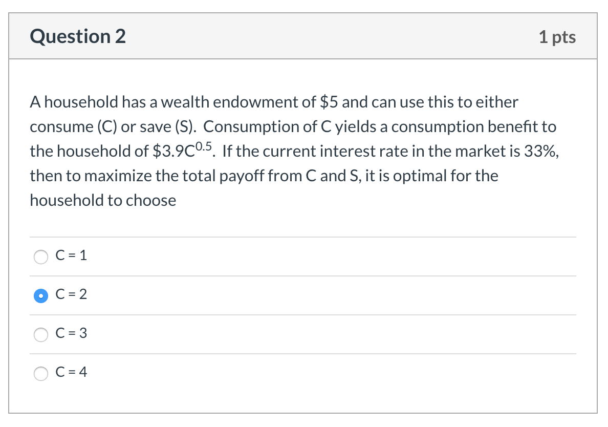 Solved Question 5 1 pts Using the consumption function given | Chegg.com