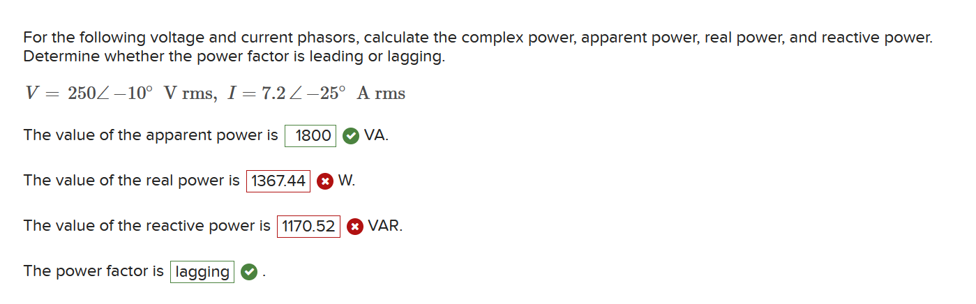 Solved For The Following Voltage And Current Phasors 