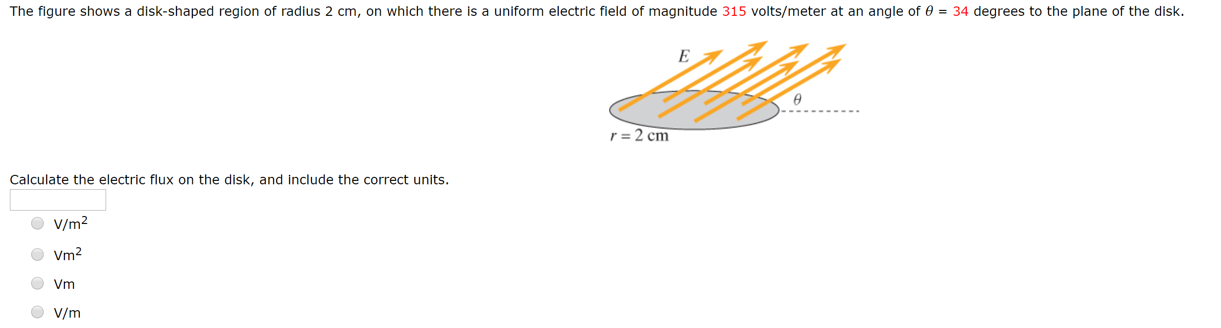 Solved The figure shows a disk-shaped region of radius 2 cm, | Chegg.com